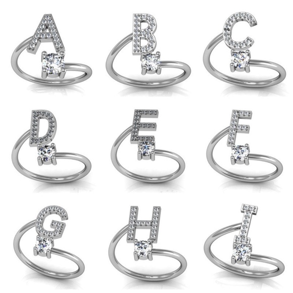 Jewelry | Letter E Monogram Crystal Bypass Spiral Ring | Poshmark